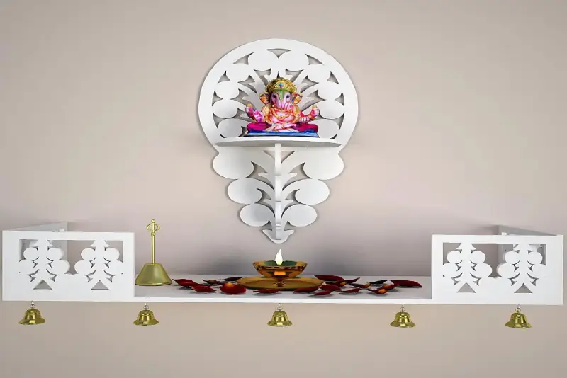 Modern Wall-Mounted Pooja Unit Design with CNC Jali Door: A Blend of ...